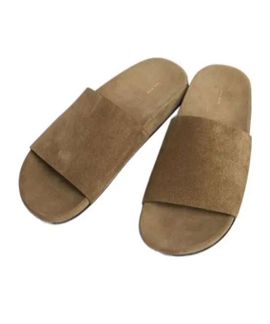 THE ROW Hugh Leather Flat Slides - Brown