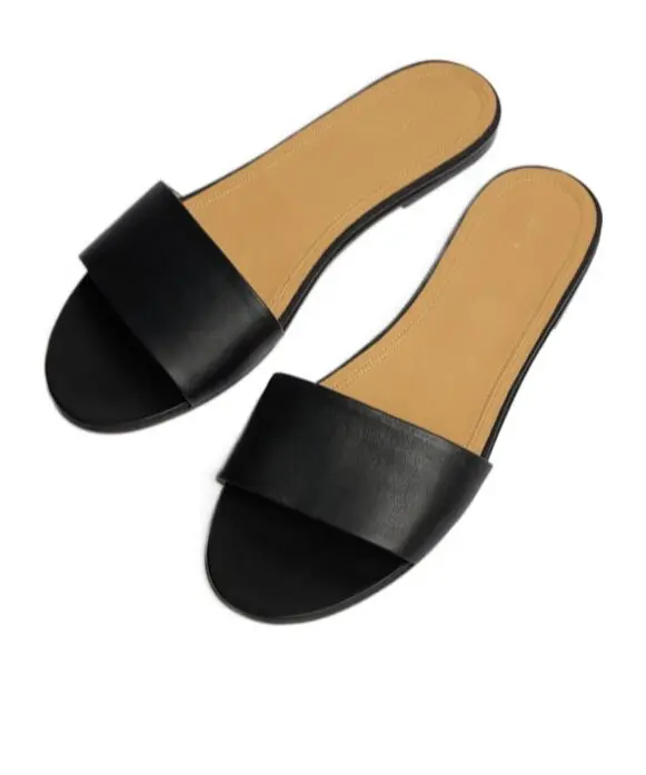 THE ROW Signum Flat Leather Slide Sandals - Black