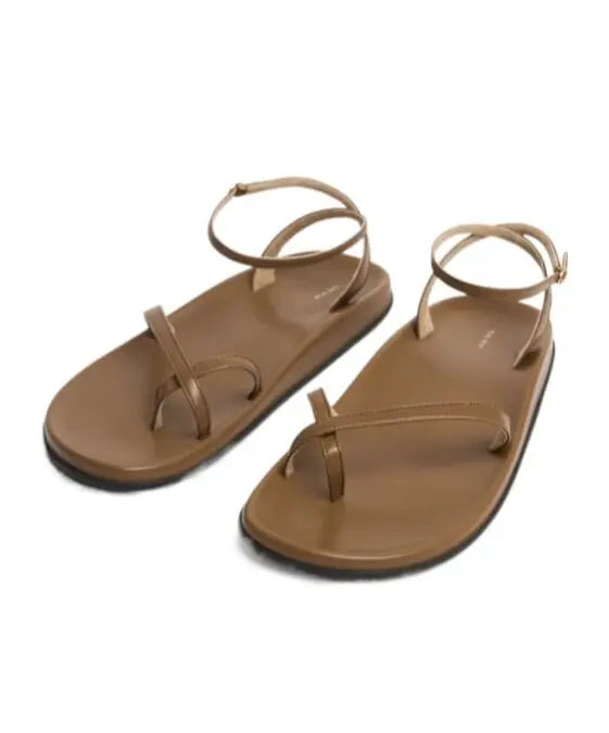 THE ROW Hugh Ankle Strap Flat Sandals - Brown