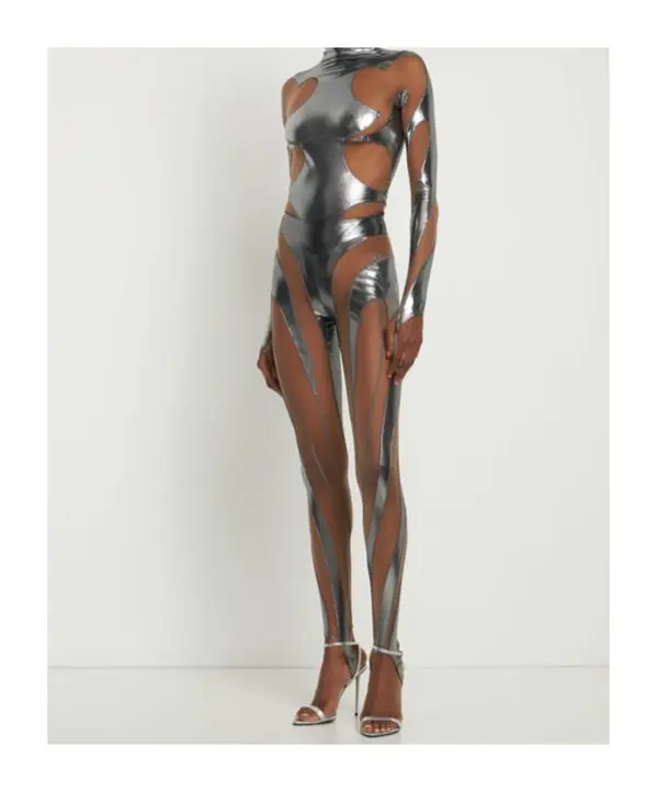 MUGLER Metallic Knitted Tulle Leggings