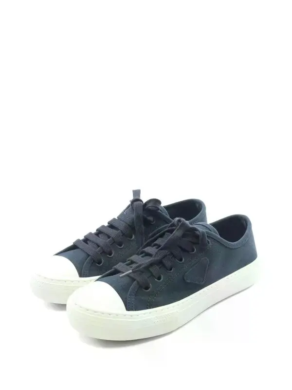 Prada Canvas Round Toe Lace Up Sneakers