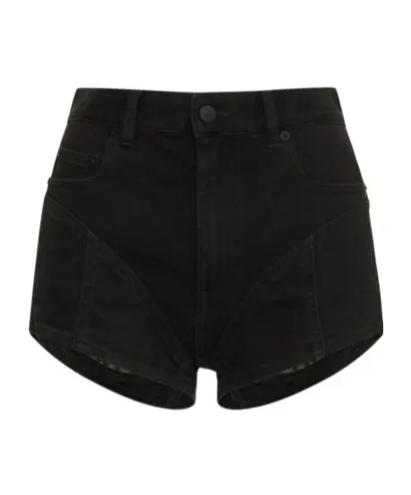 MUGLER Lace Trimmed Denim Shorts - Black