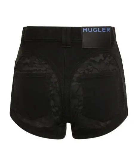 MUGLER Lace Trimmed Denim Shorts