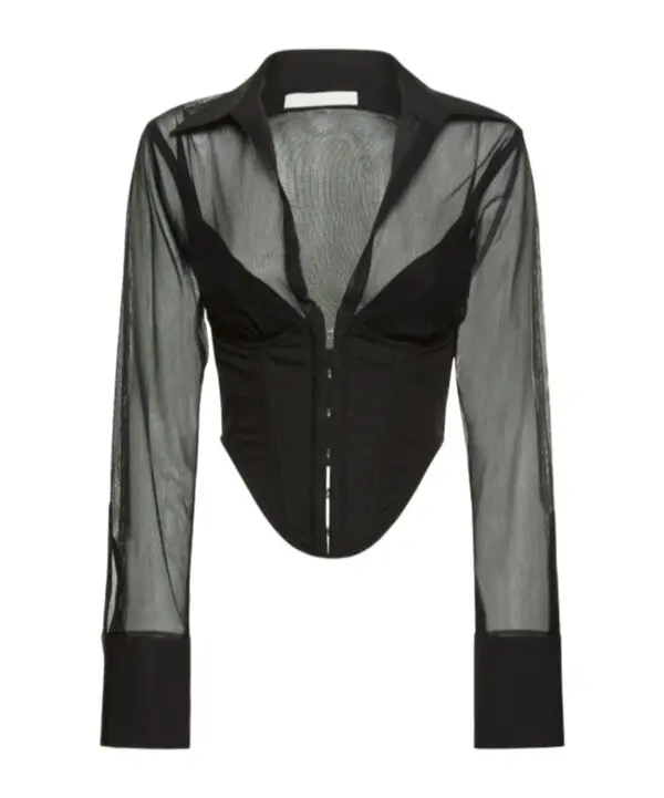 DION LEE Sheer Corset Shirt With Button Cuffs - Black