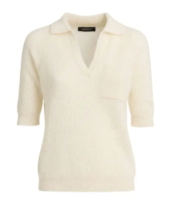 Fabiana Filippi Short Sleeve Knit Polo Top - White