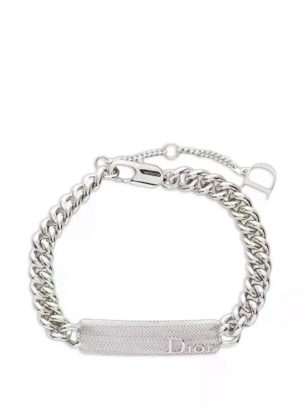 Dior Tone Logo Plate Curb-link Chain Bracelet - Silver