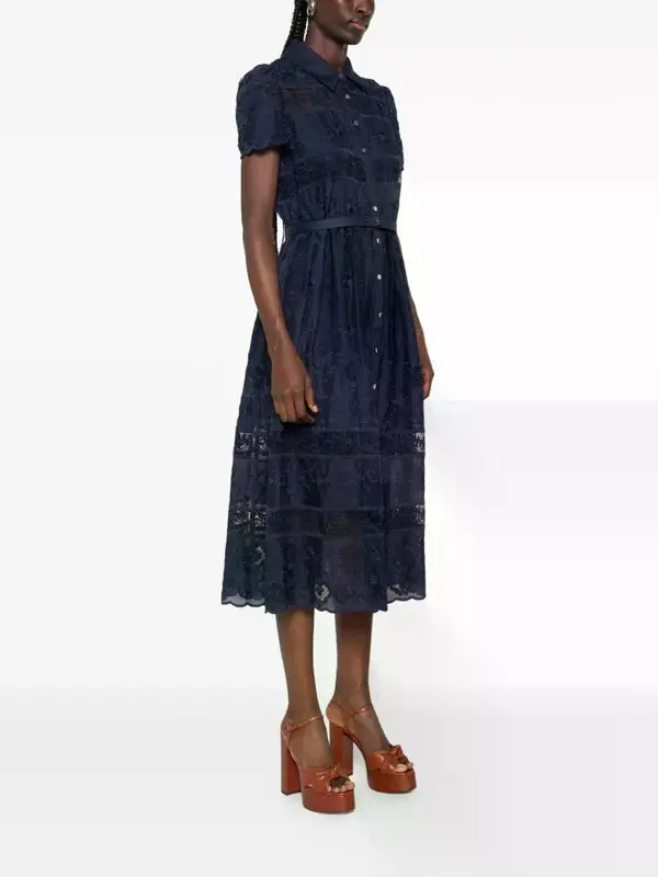 SELF-PORTRAIT Embroidered Belted Midi Dress