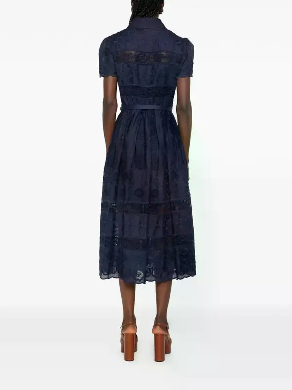 SELF-PORTRAIT Embroidered Belted Midi Dress