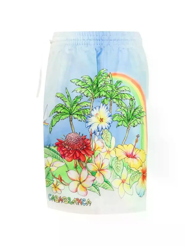 Casablanca Aloha Print Silk Swim Shorts