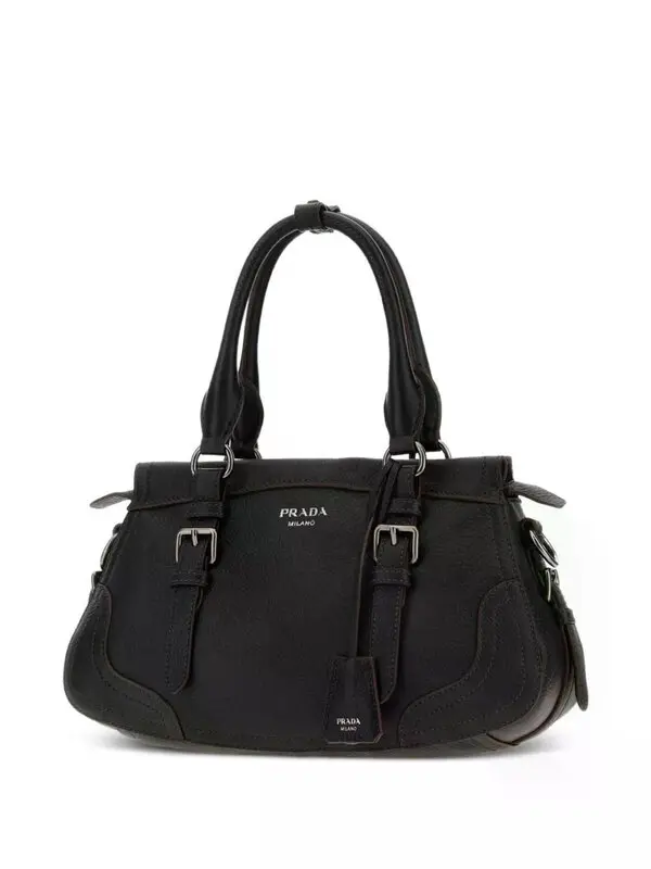 Prada Grained Leather Tote Bag With Buckle Detail