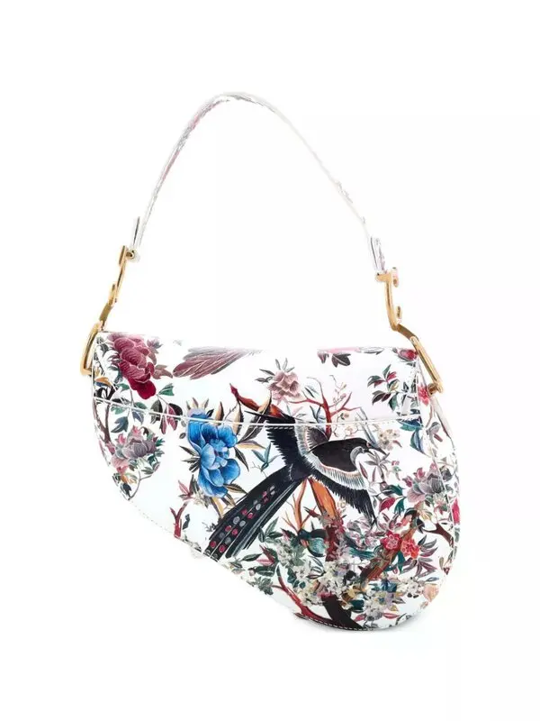 Dior Saddle Handbag With Strap In Printed Leather - Multicolour