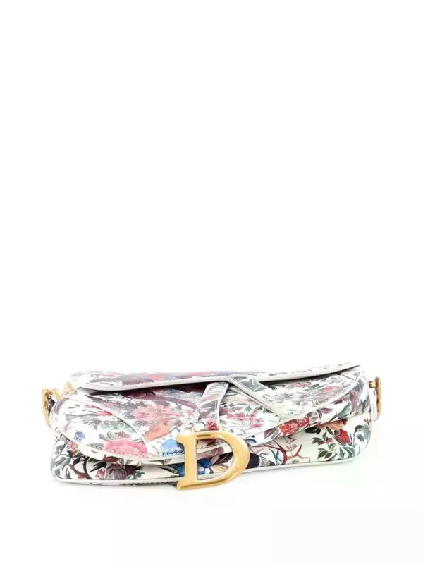 Dior Saddle Handbag With Strap In Printed Leather - Multicolour