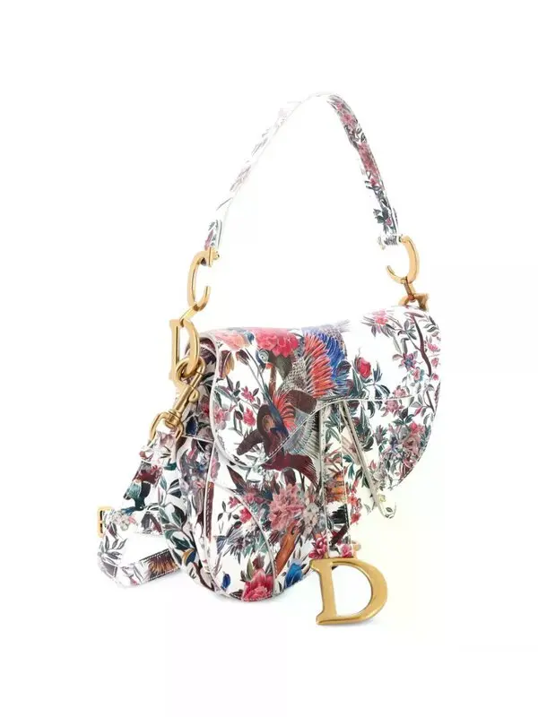 Dior Saddle Handbag With Strap In Printed Leather - Multicolour