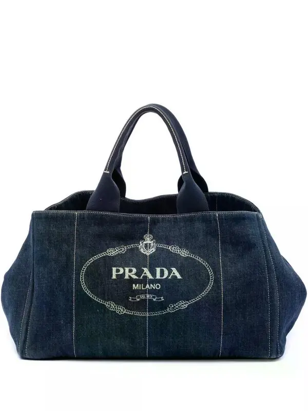 Prada Denim Canapa Logo Tote Bag