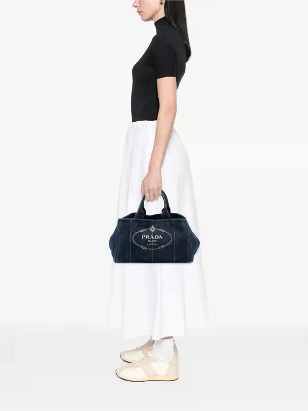 Prada Denim Canapa Logo Tote Bag