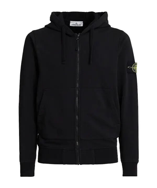 Stone Island Cotton Zip Hoodie With Logo Patch - Black