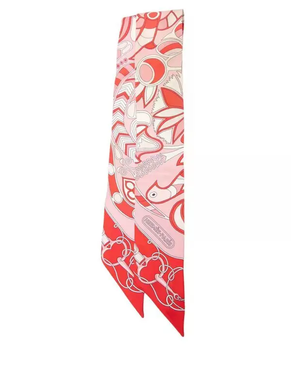 Hermès 2024 Folklore Silk Twilly Scarf Scarves - Red