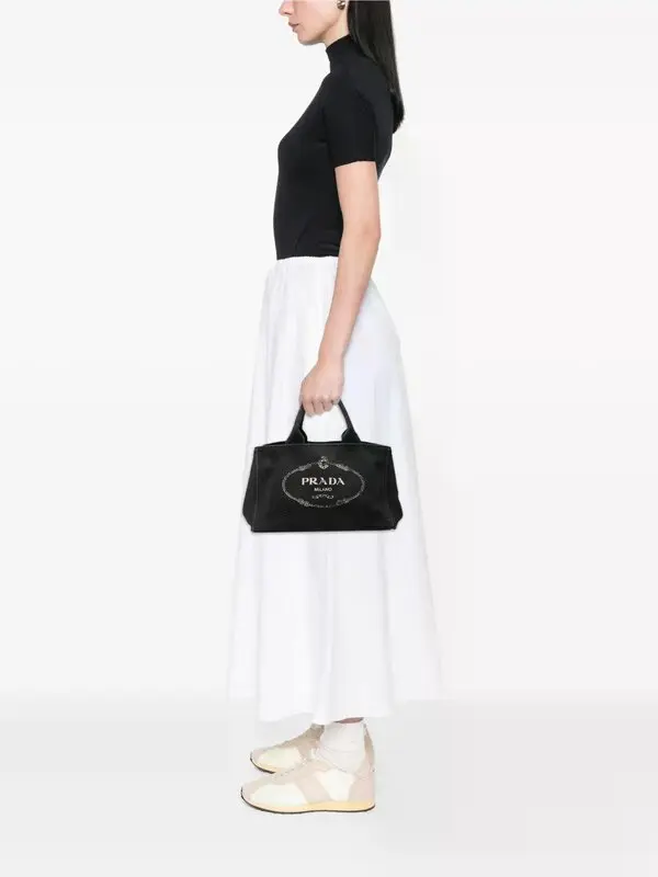 Prada Canvas Canapa Logo Satchel - Black