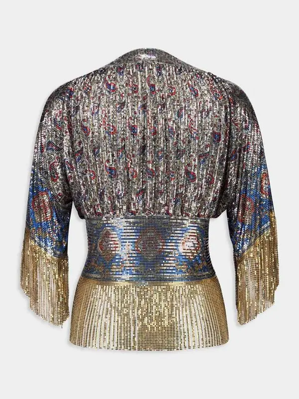 Rabanne V-neck Sequined Top With Gold Tassels