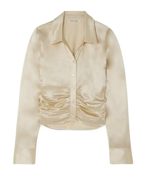 REFORMATION Long Sleeve Shirt With Pleated Detailing - Nude