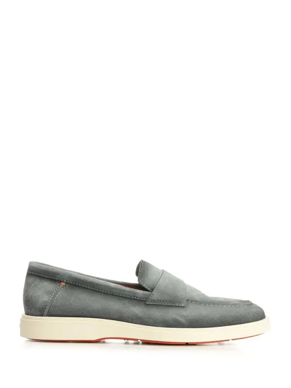 Santoni Suede Loafers With Contrast Stitching - Gray