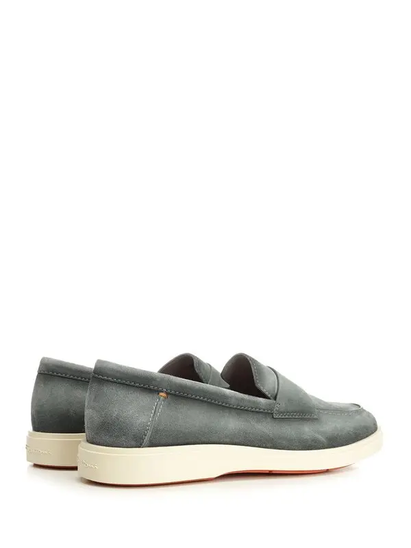 Santoni Suede Loafers With Contrast Stitching
