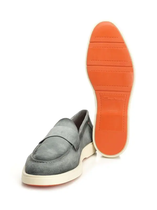 Santoni Suede Loafers With Contrast Stitching