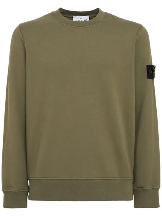 Stone Island Logo Cotton Crewneck Sweatshirt - Green
