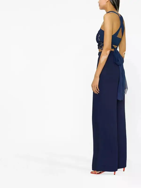 Alberta Ferretti Midnight Silk Lace Crop Top