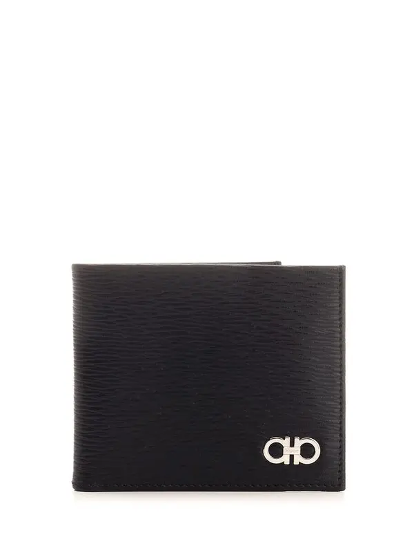 FERRAGAMO Bi-fold Wallet With Embossed Logo - Black