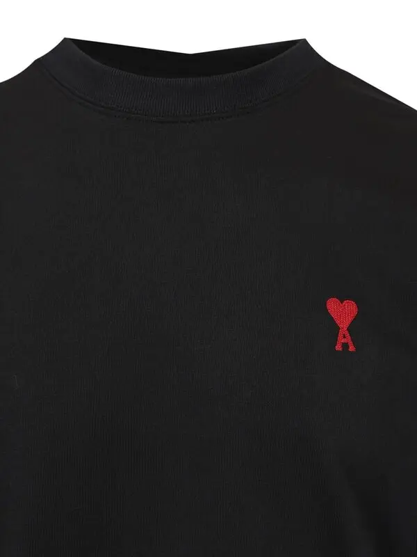 AMI Paris De Coeur" Embroidered Cotton T-shirt - Black