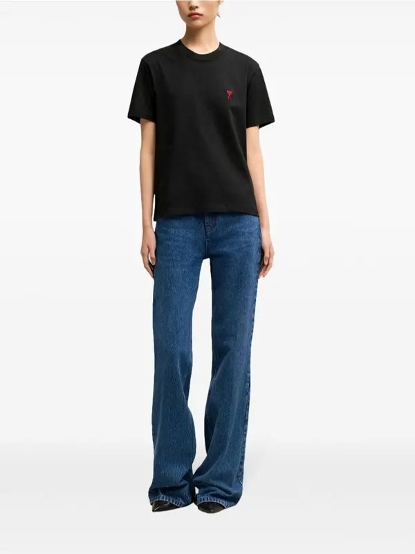 AMI Paris De Coeur" Embroidered Cotton T-shirt - Black