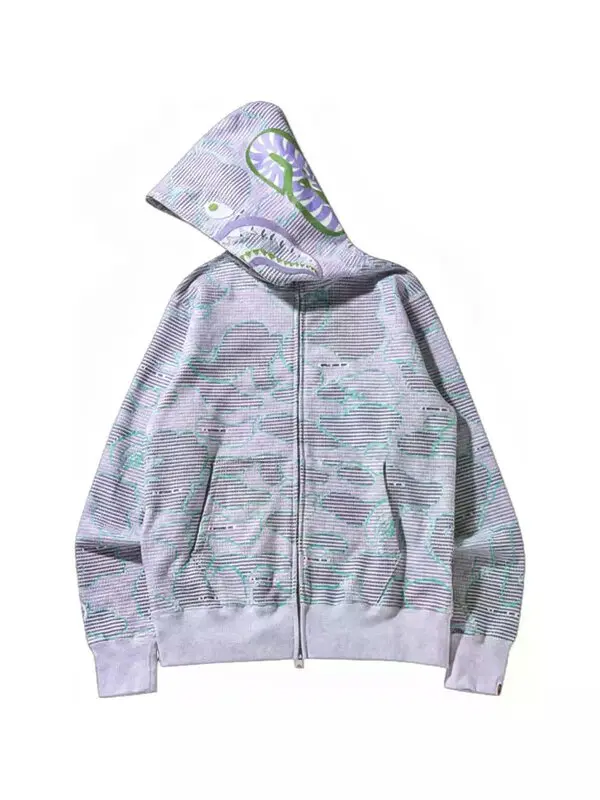 A BATHING APE Text Code Camo Shark Hoodie