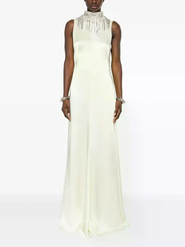 Alexander McQueen Embellished Mock Neck Maxi Dress - Neutrals