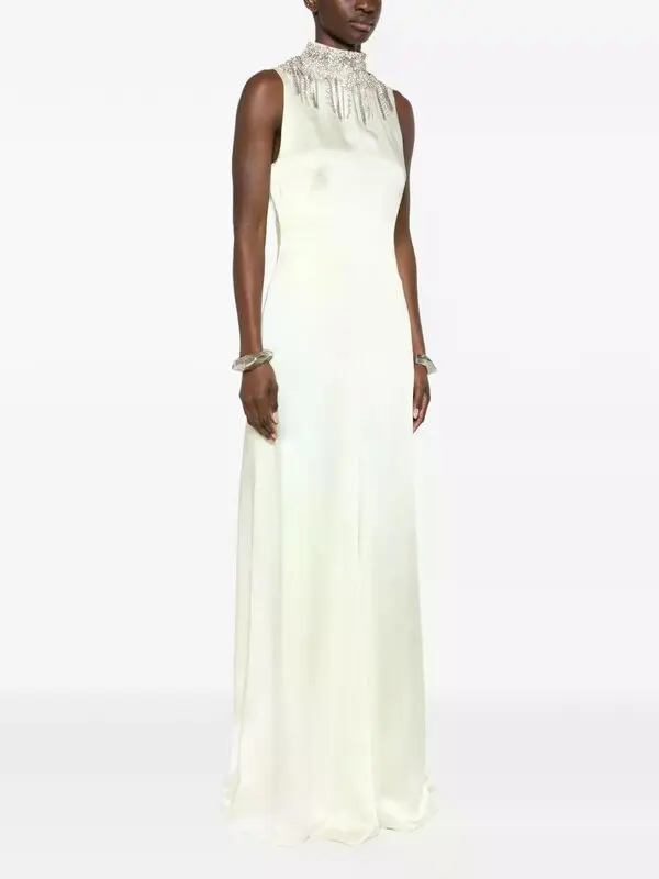 Alexander McQueen Embellished Mock Neck Maxi Dress - Neutrals