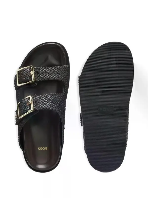 BOSS Buckle Woven Leather Sandals