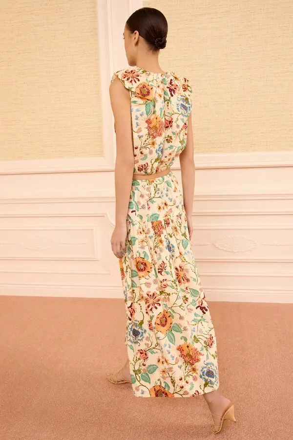 Ulla Johnson Theodora Floral Cotton Tiered Midi Skirt - Abalone
