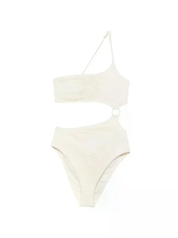 Karl Lagerfeld Crochet Ring Detail One-shoulder Swimsuit - Neutrals