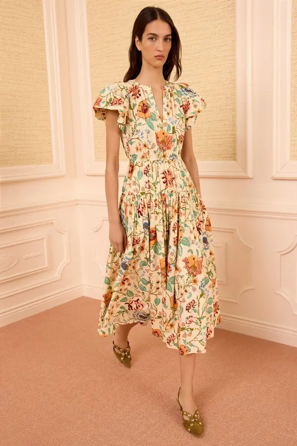 Ulla Johnson Marin Floral Cotton Midi Dress - Abalone