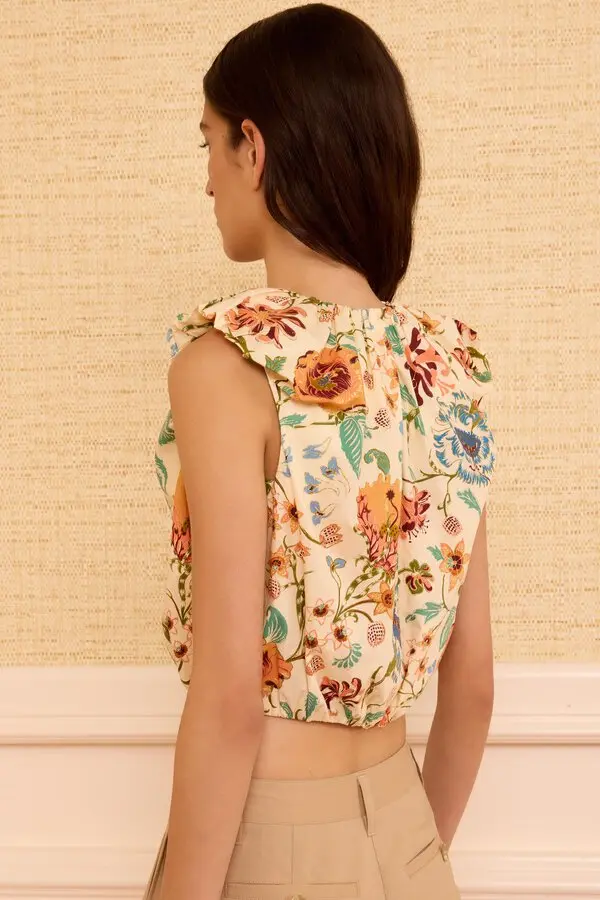 Ulla Johnson Gracie Cotton Floral Print Cropped Top - Abalone