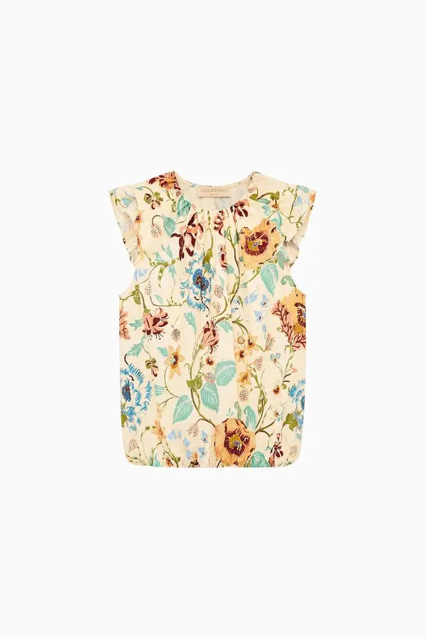 Ulla Johnson Gracie Cotton Floral Print Cropped Top - Abalone
