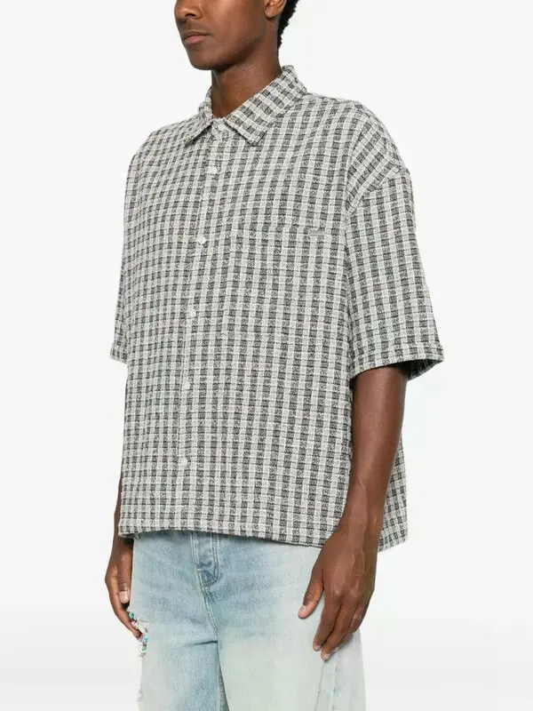 NAHMIAS Check-pattern Short-sleeve Cropped Cotton Shirt