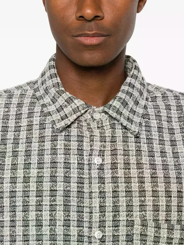 NAHMIAS Check-pattern Short-sleeve Cropped Cotton Shirt