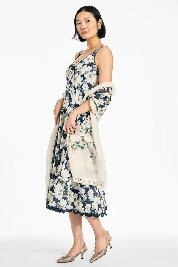 Sachin & Babi Florie Blue Ivory Floral Cotton Silk Scarf