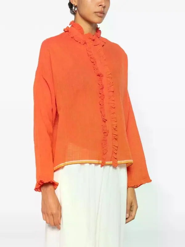 INJIRI Ruffled High Neck Blouse - Orange