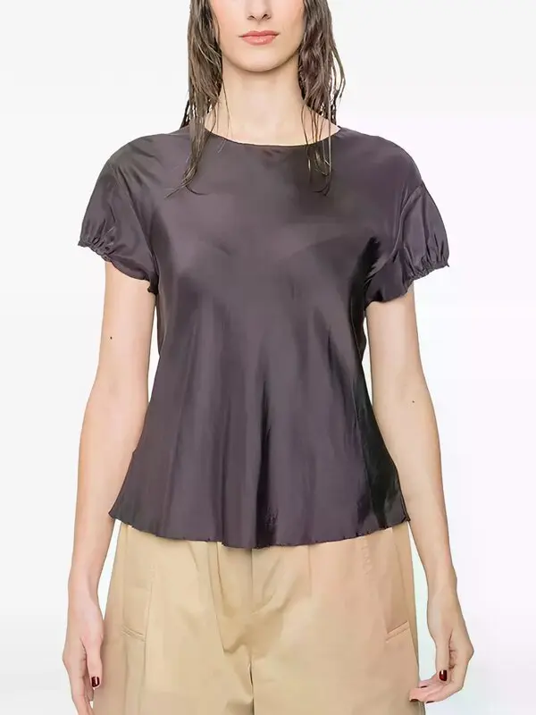 SUSANNE BOMMER Gathered Sleeve Silk T-shirt
