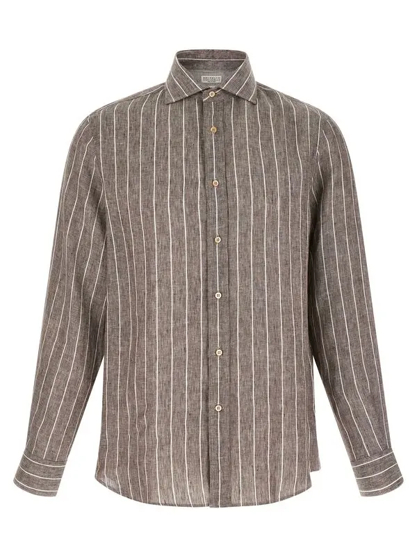 Brunello Cucinelli Pinstriped Canvas Shirt - Brown