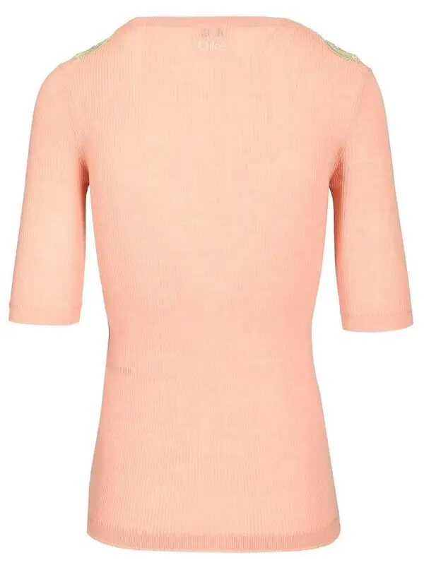 Chloé Wool Rib Knit & Guipure Lace Sweater
