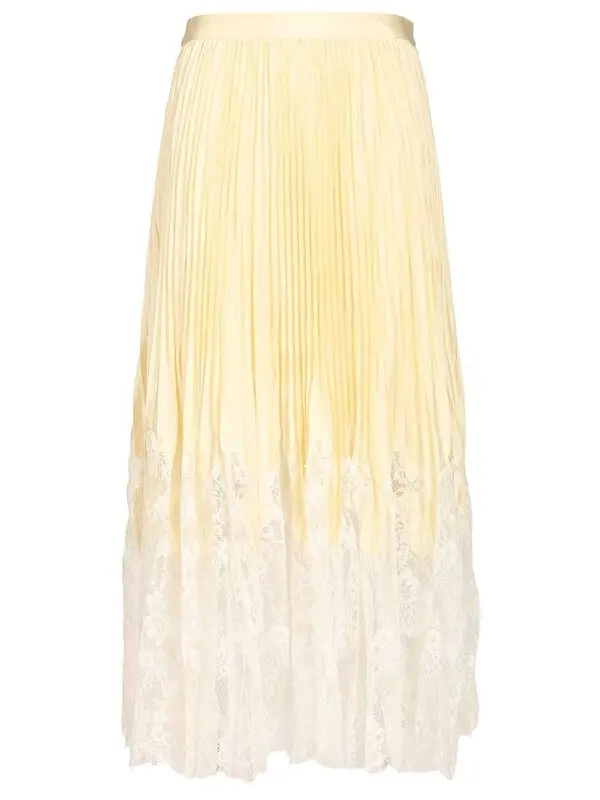 SELF-PORTRAIT Satin Lace Midi Skirt - Yellow