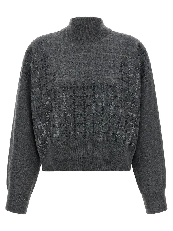 Brunello Cucinelli Cashmere Sequin Pattern Turtleneck Sweater